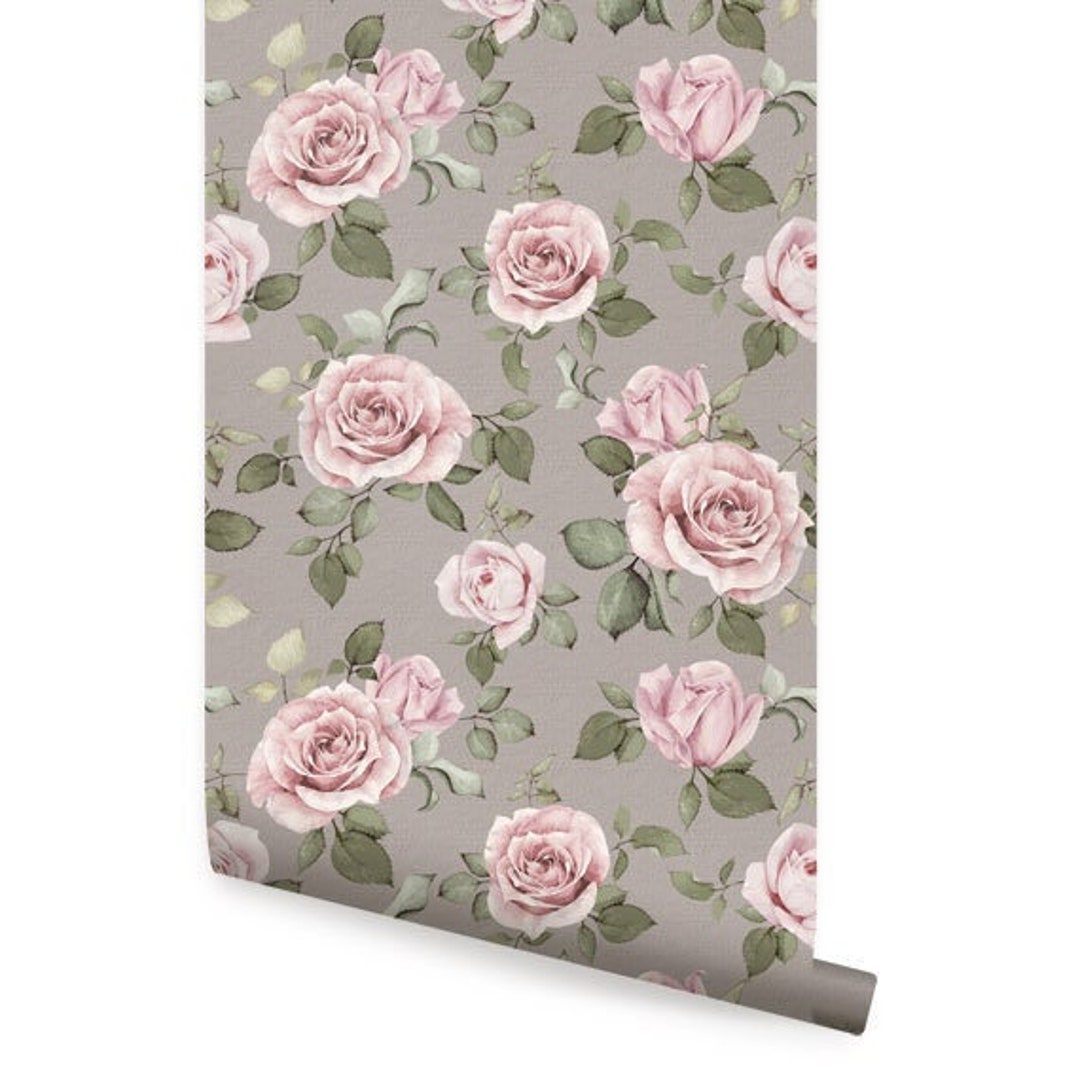 Pink and Light Grey Rose Wallpaper - Peel and Stick or Traditional ...