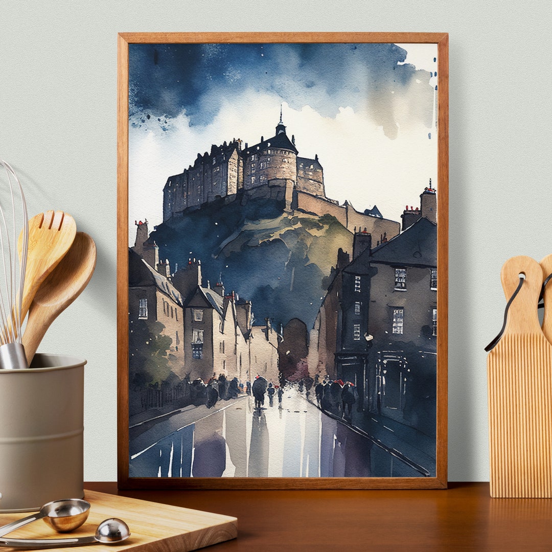 PRINTABLE Edinburgh Castle Scotland Watercolor Painting Picturesque ...