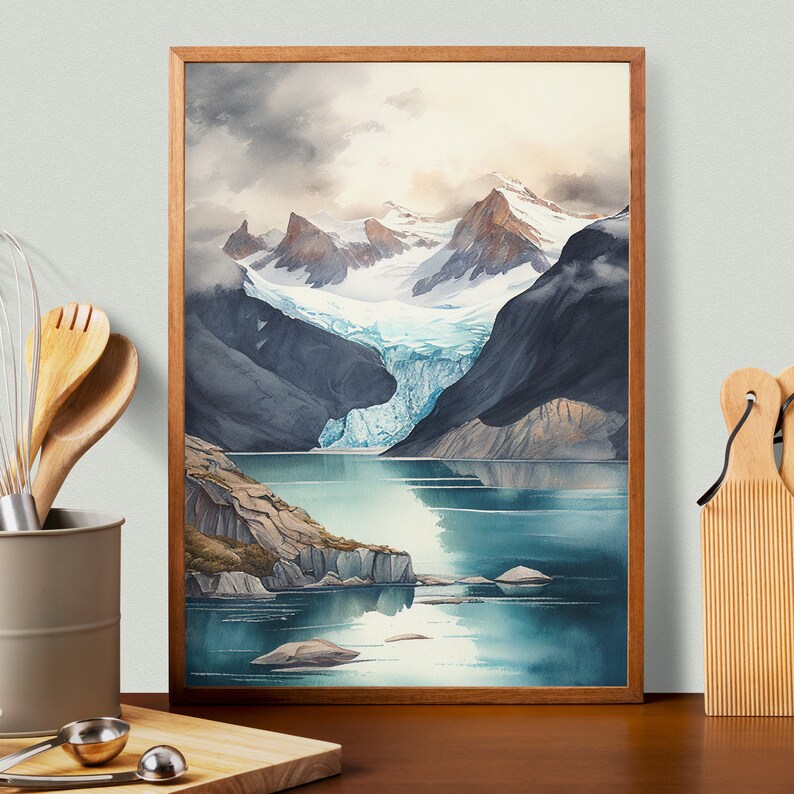 PRINTABLE Patagonia Glacier and Fjord Watercolor Painting Picturesque ...