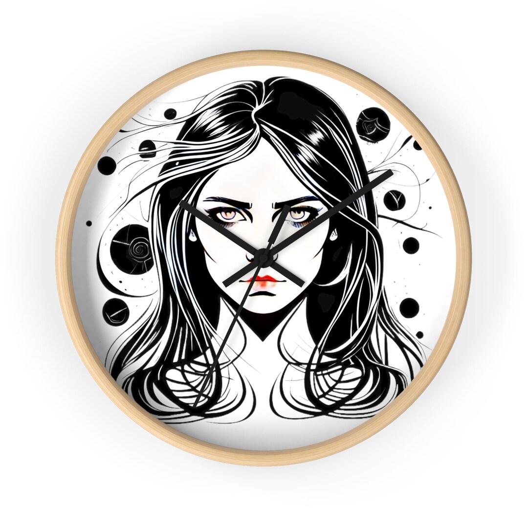 Hand-drawn Wall Clock With Sharming Girl Design Unique Home - Etsy