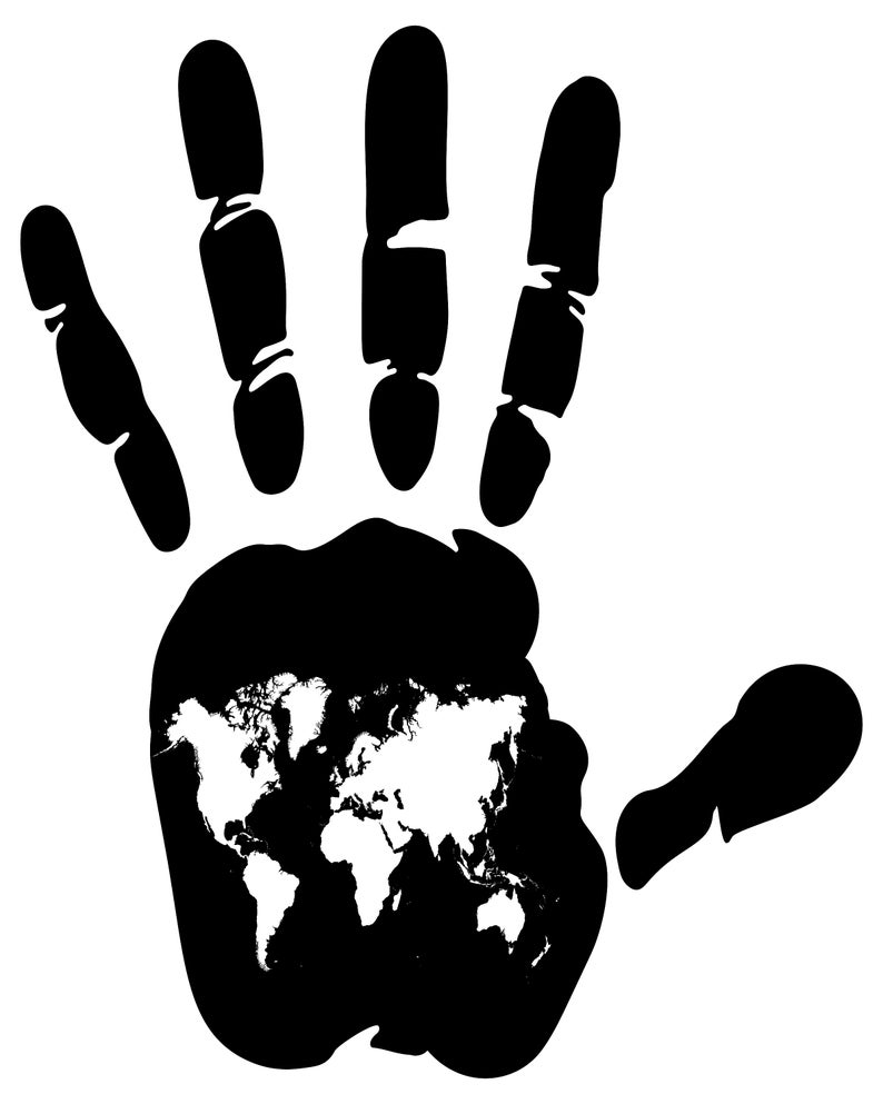 Black and White World Hand Map Digital Print - Etsy