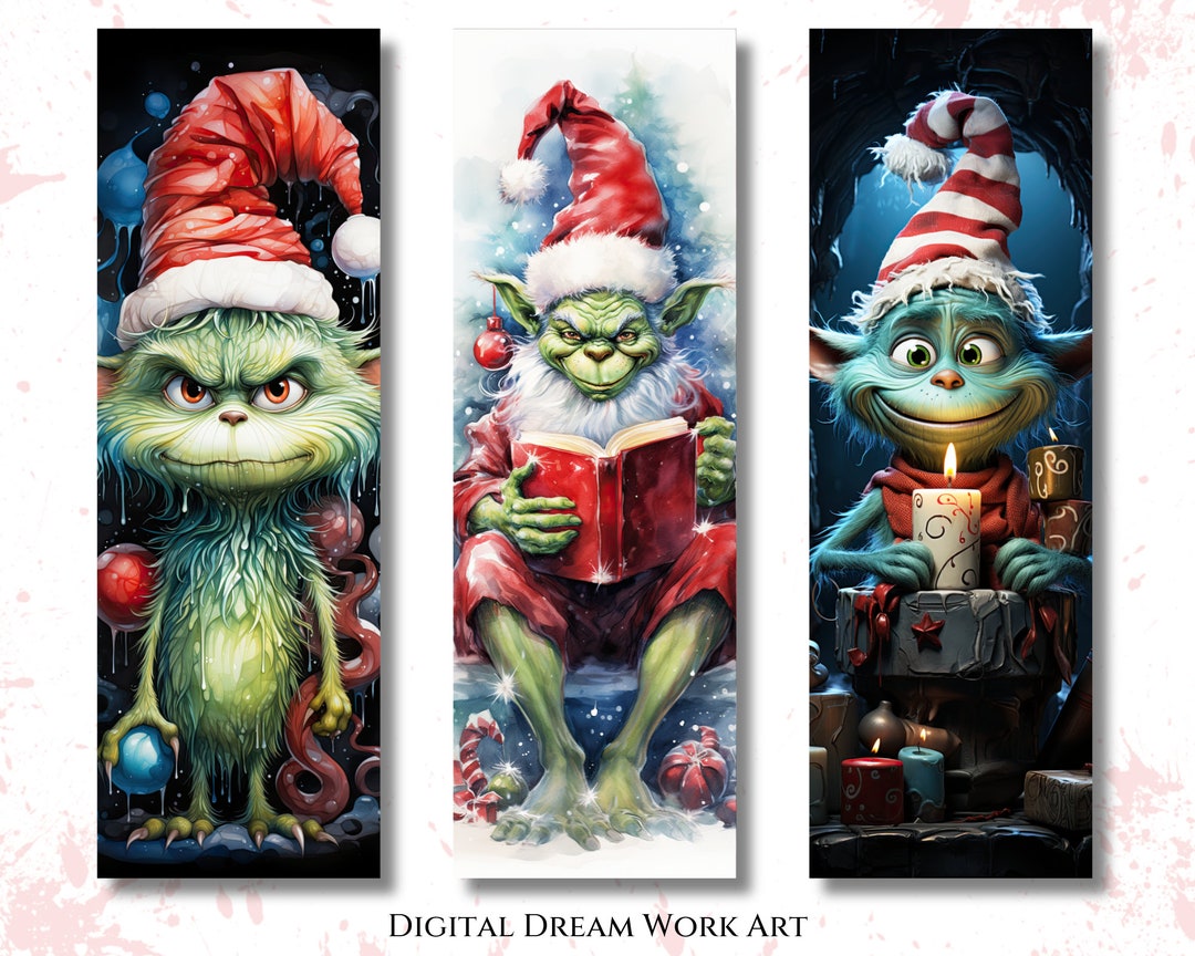 Christmas Grinch Printable Bookmarks, Digital Collage Sheet, Vintage ...