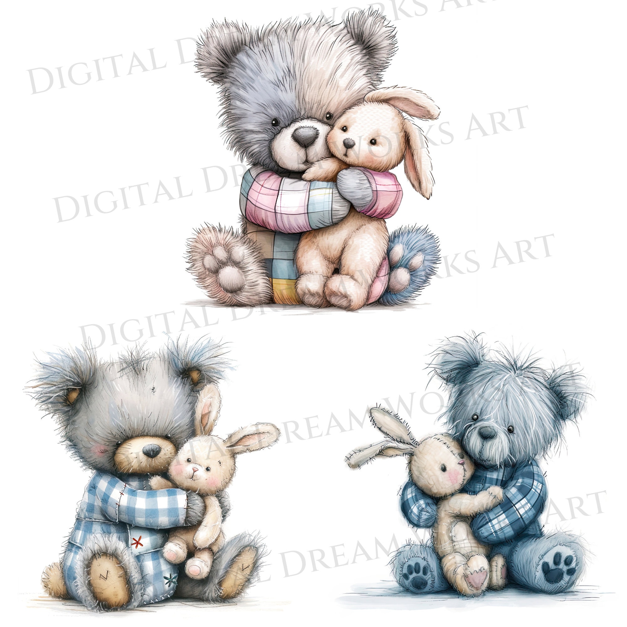 Patchwork Teddy Bear Clipart Bundle, Printable Teddy Bear Clipart ...