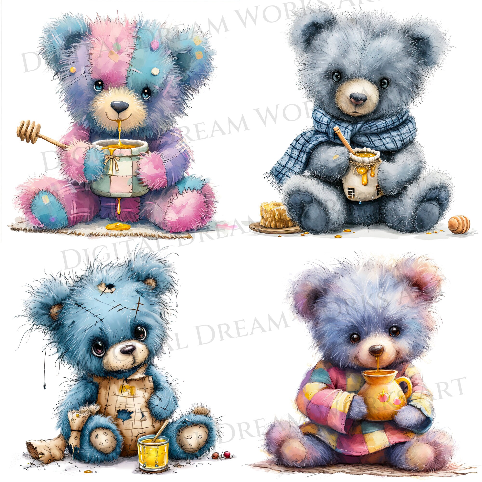 Teddy Bear Clipart Bundle, Printable Honey Pot Teddy Bear Clipart ...