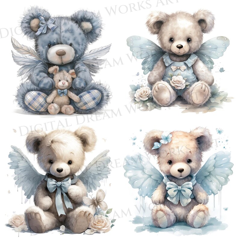Angel Wing Teddy Bear Clipart Bundle, Printable Teddy Bear Clipart ...