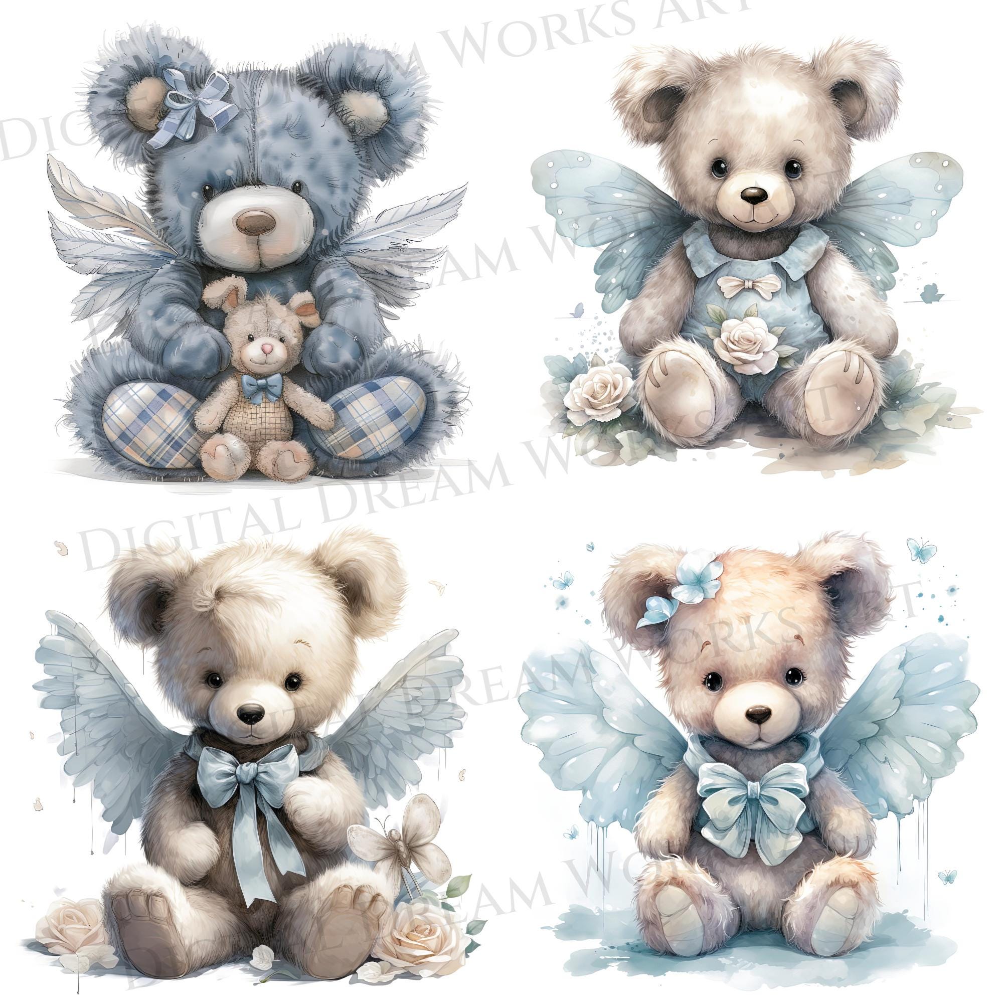 Angel Wing Teddy Bear Clipart Bundle, Printable Teddy Bear Clipart ...