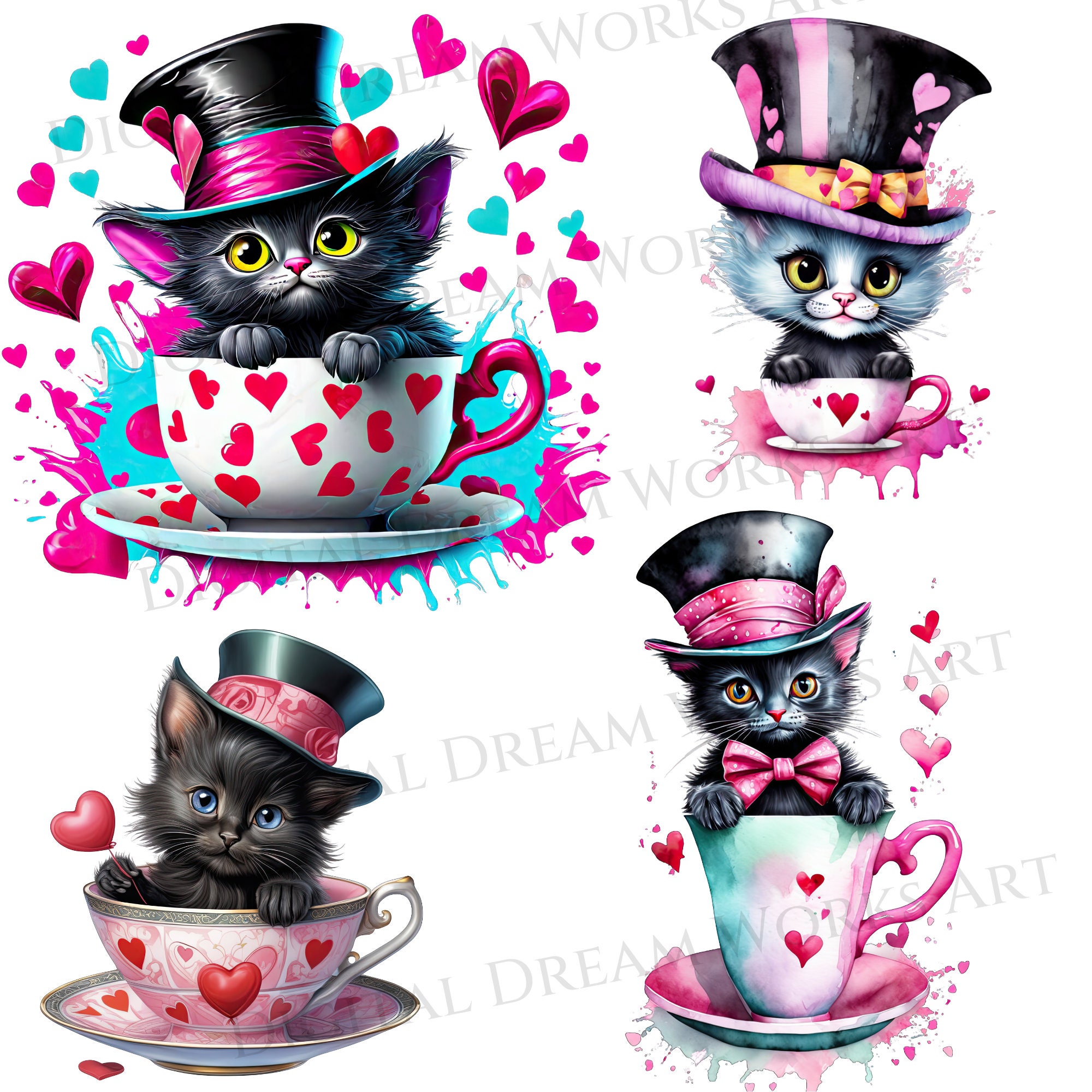 Valentine Teacup Kitten Clipart Bundle, Sublimation Valentines Day ...