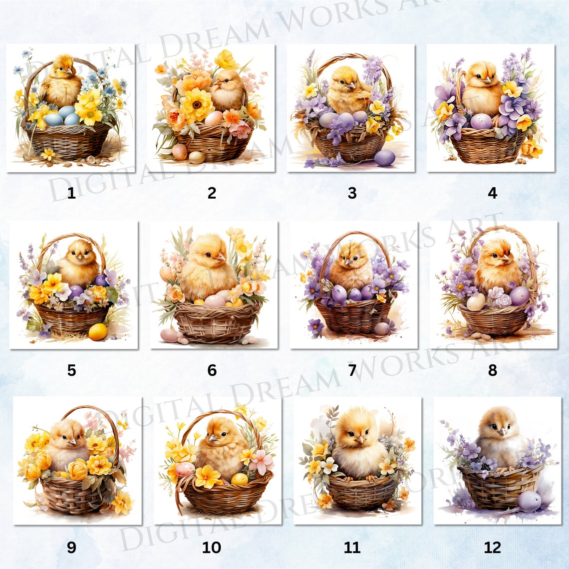 Watercolor Easter Chick Clipart Bundle, Printable Easter Basket Clipart ...