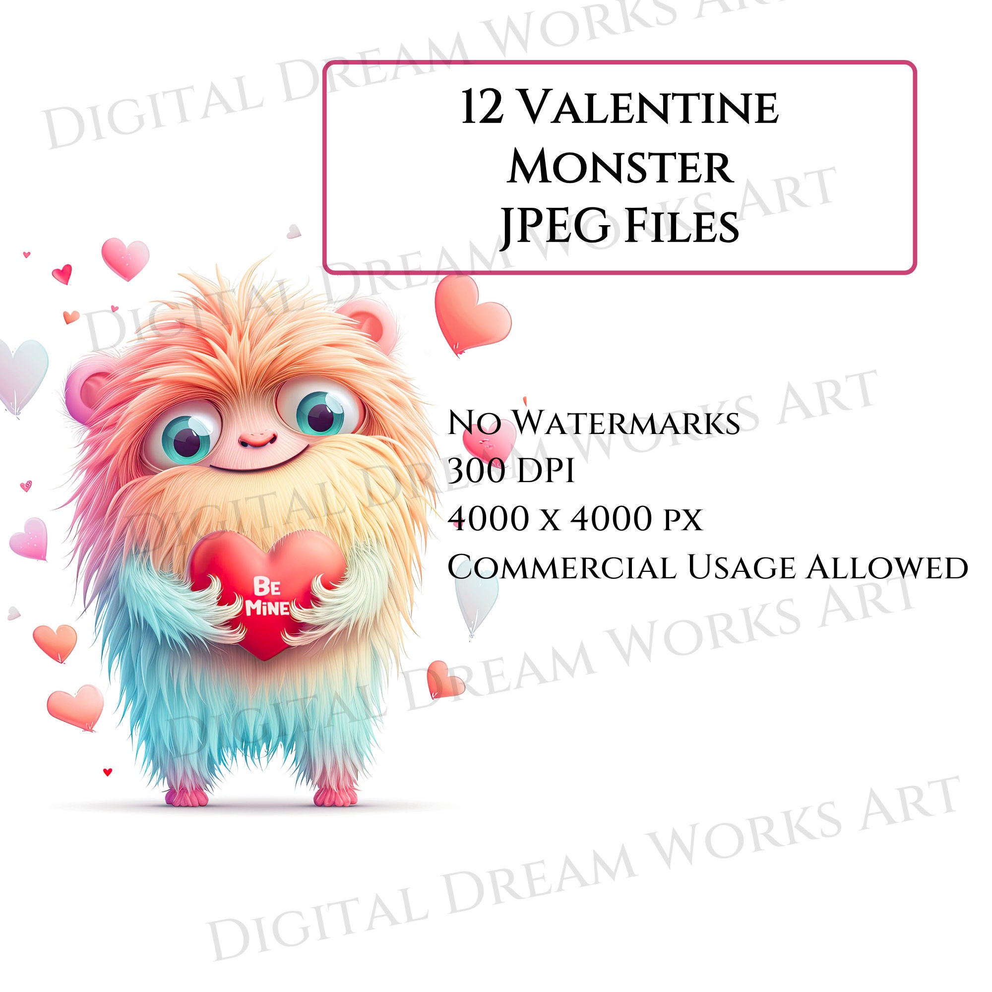 Valentine Monsters Clipart Bundle, Printable Valentines Day Kawaii ...