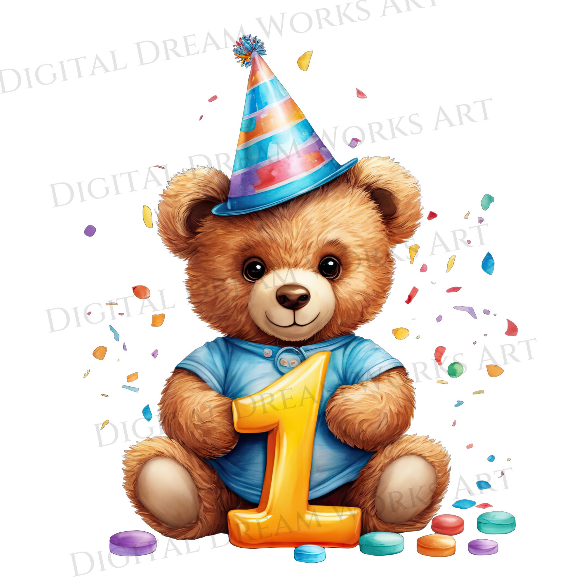 1st Birthday Teddy Bear Clipart, Sublimation First Birthday Watercolor ...