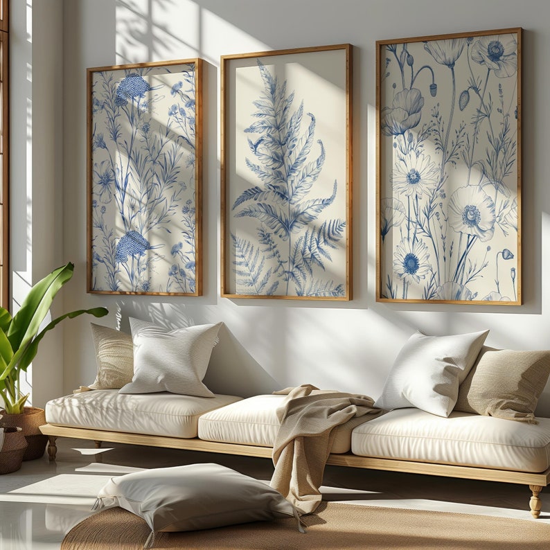 Blue Chinoiserie Prints, Vintage Blue French Toile Art Prints, Set of 3 ...