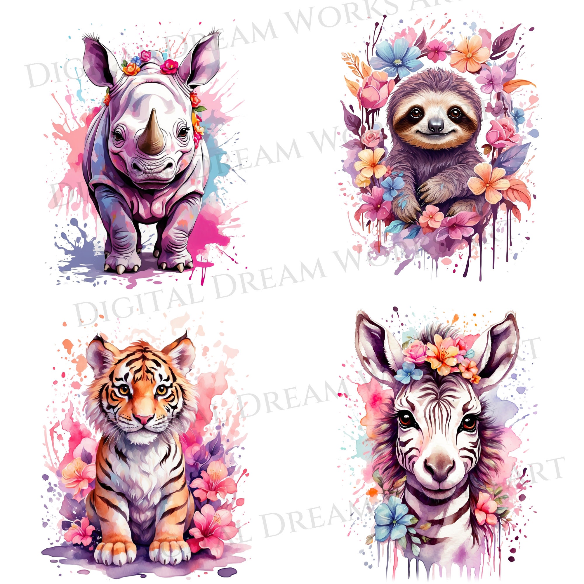 African Animals Clipart Bundle, Printable Safari Clipart, Watercolor ...