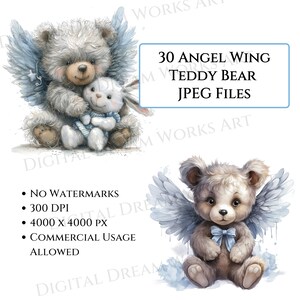 Angel Wing Teddy Bear Clipart Bundle, Printable Teddy Bear Clipart ...