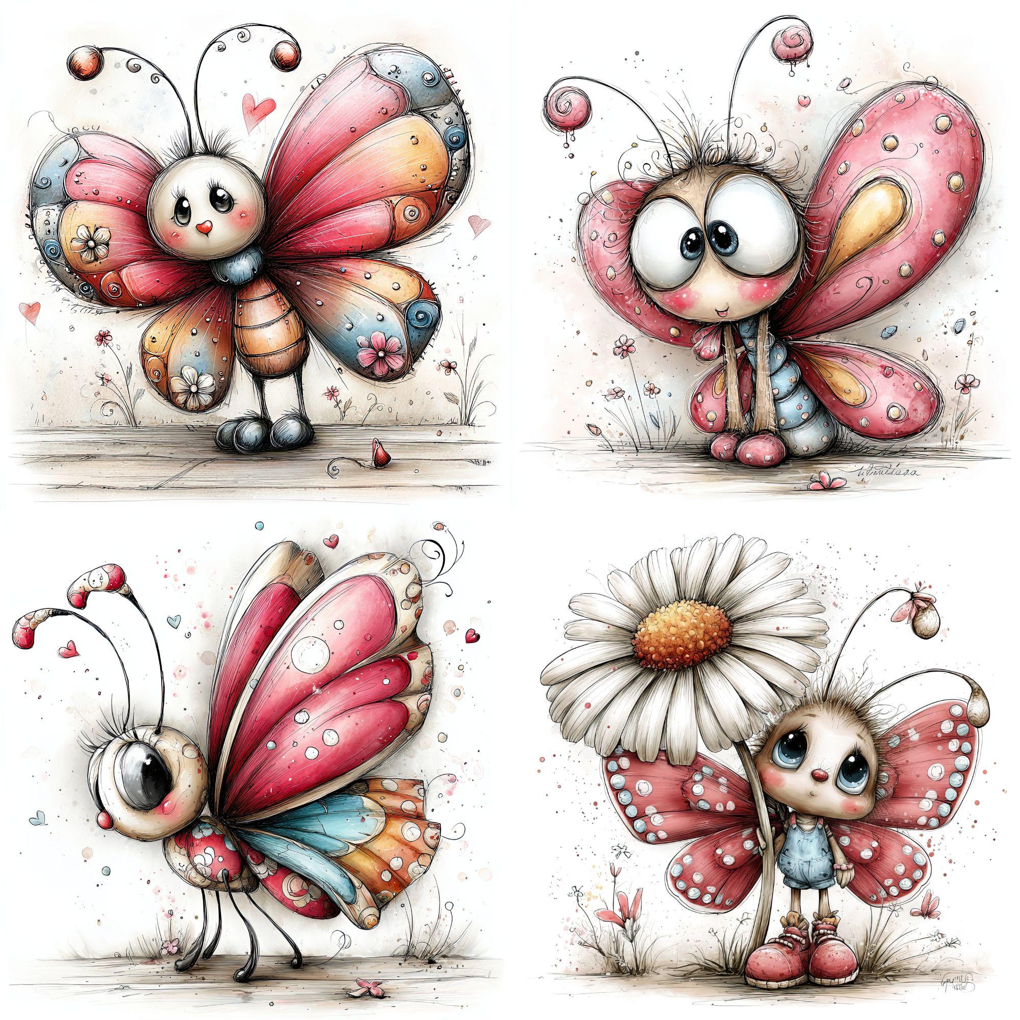 Whimsical Butterfly Clipart Bundle, Watercolor Fantasy Insect Graphics ...