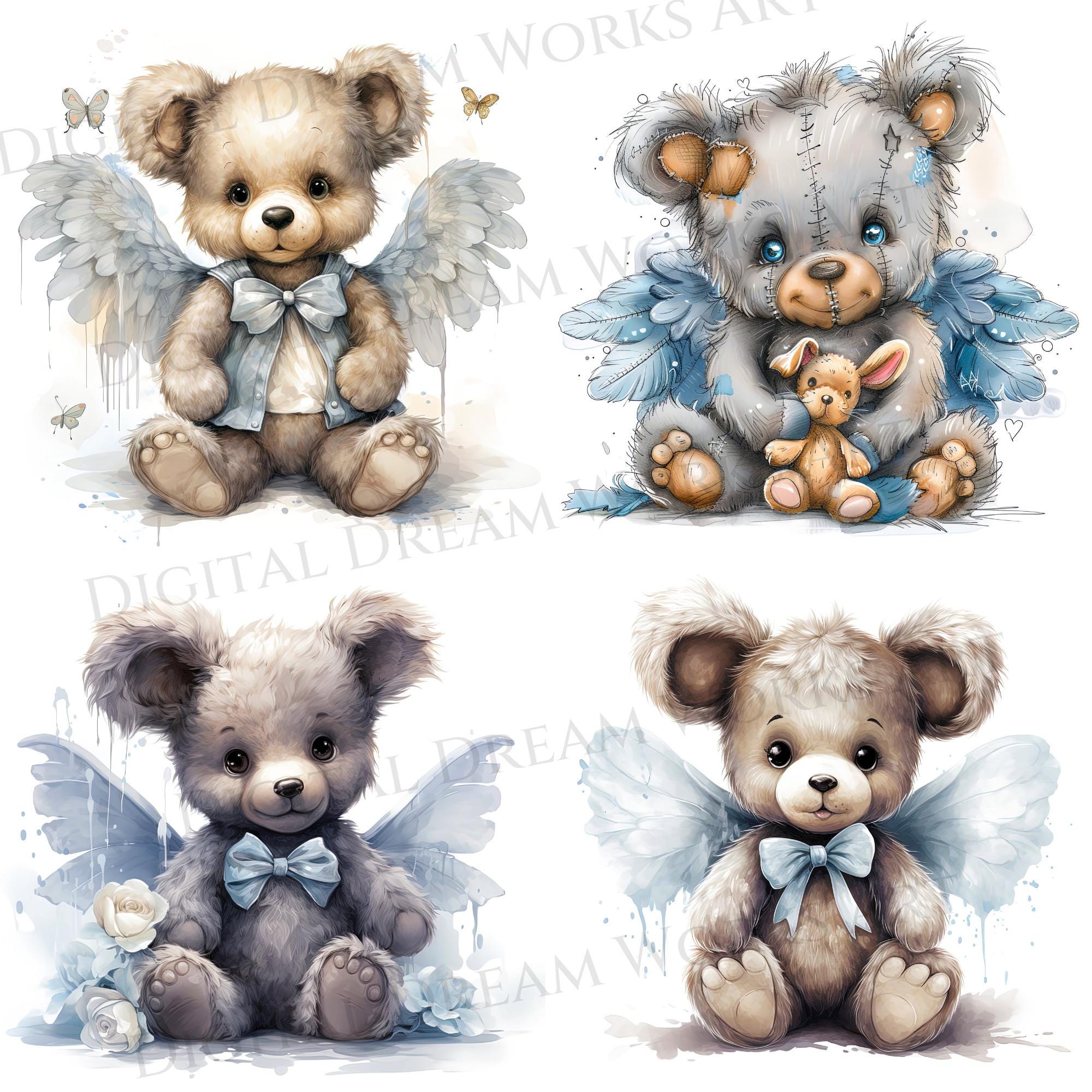 Angel Wing Teddy Bear Clipart Bundle, Printable Teddy Bear Clipart ...