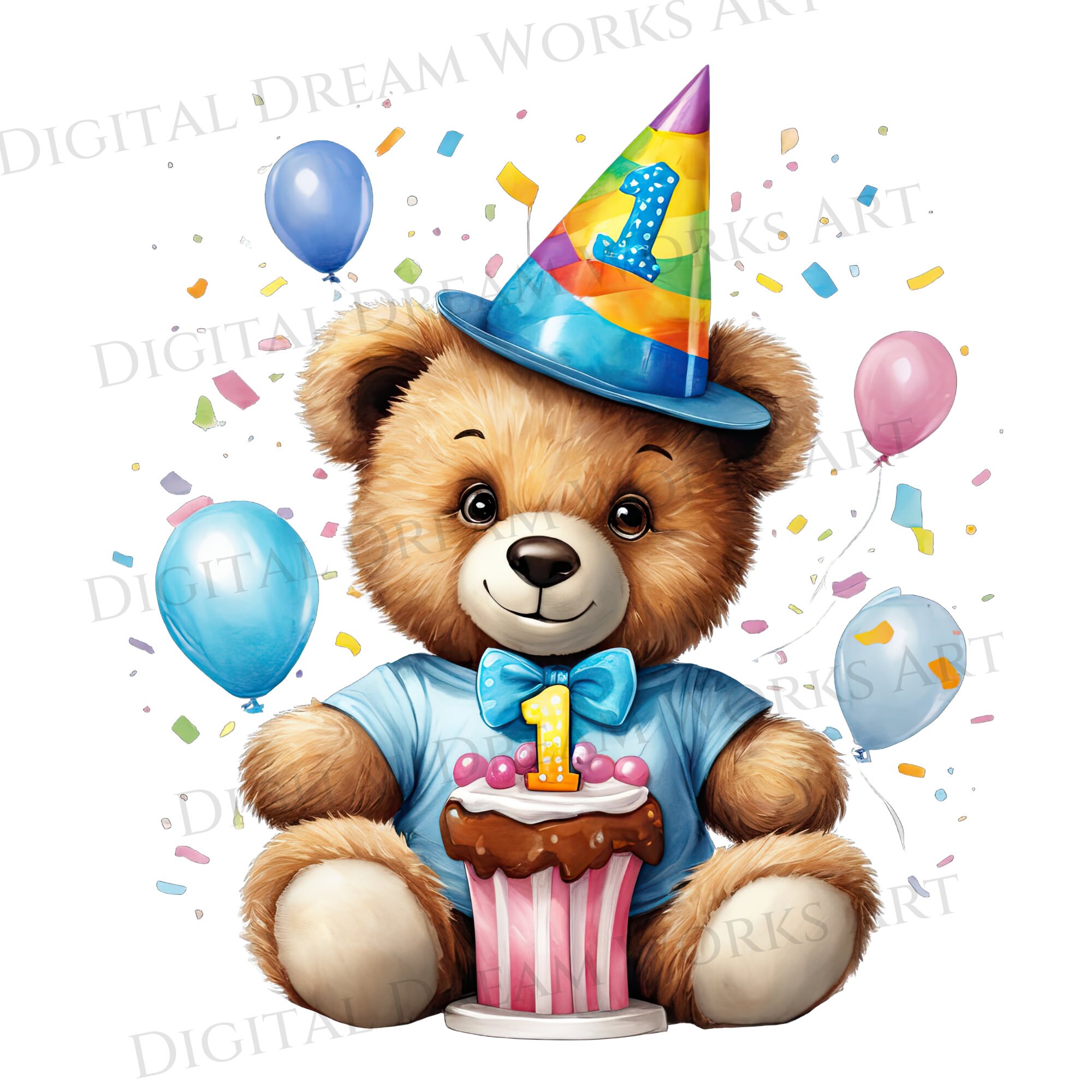 1st Birthday Teddy Bear Clipart, Sublimation First Birthday Watercolor ...