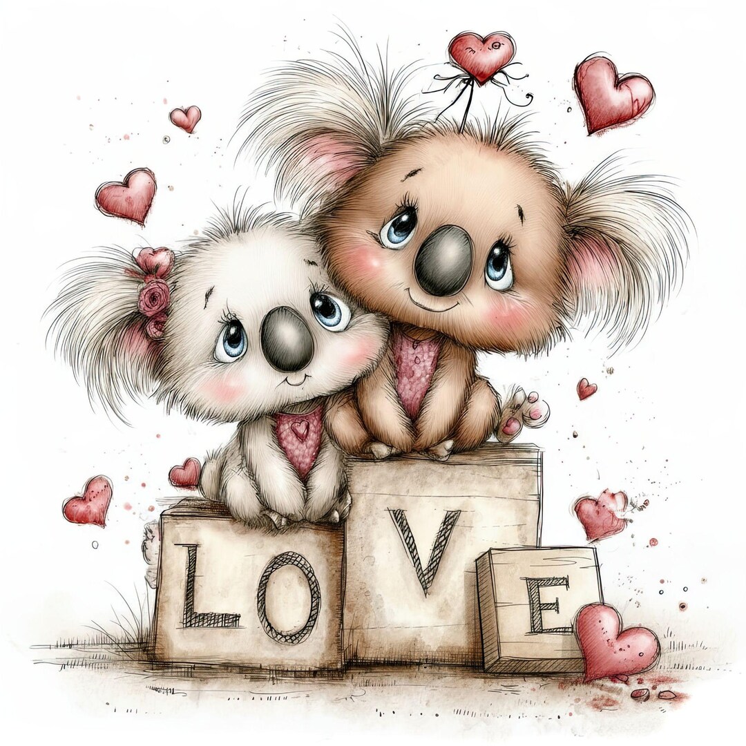 18 Cute Love Animals Clipart Bundle JPG, Kawaii Baby Animals on LOVE ...