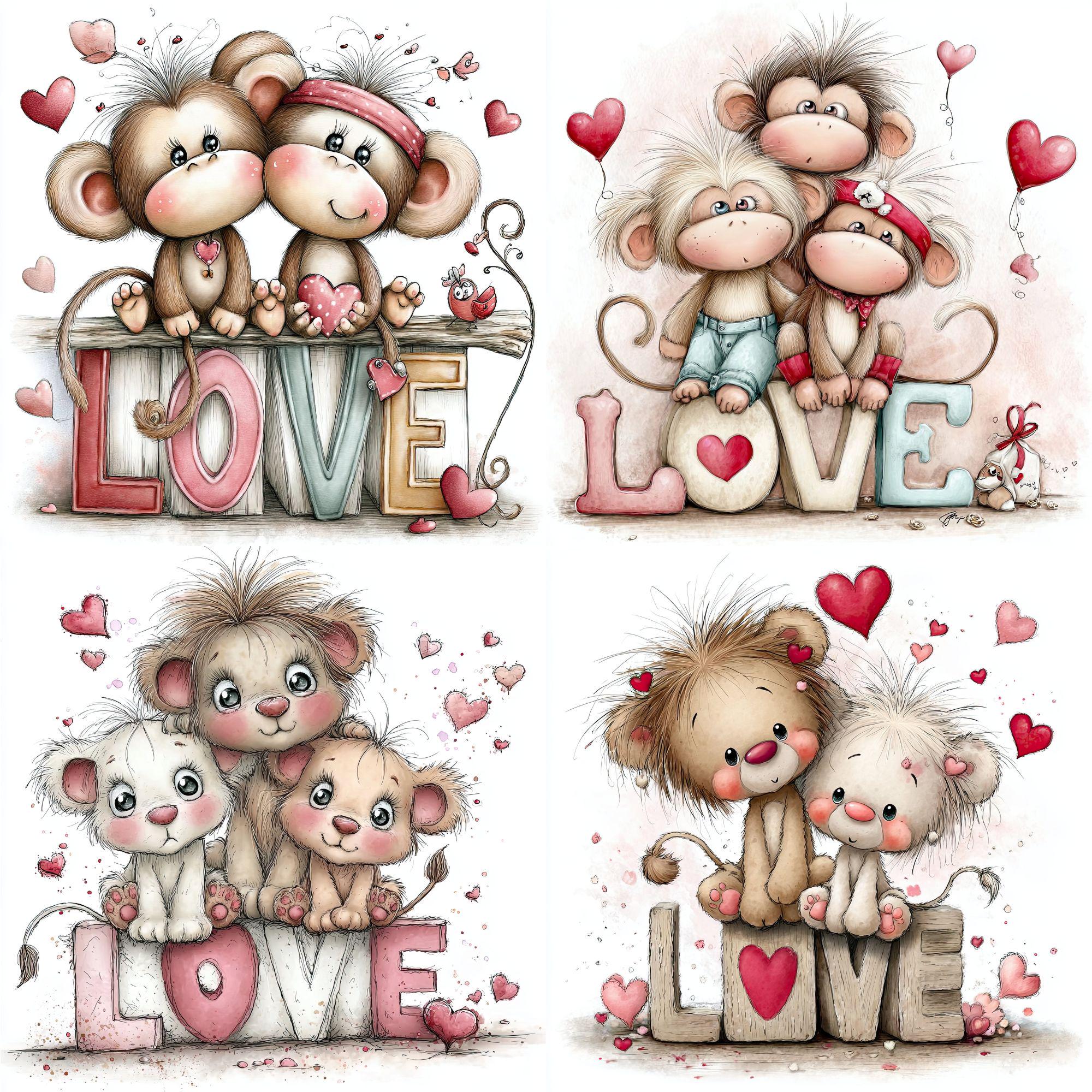 18 Cute Love Animals Clipart Bundle JPG, Kawaii Baby Animals on LOVE ...