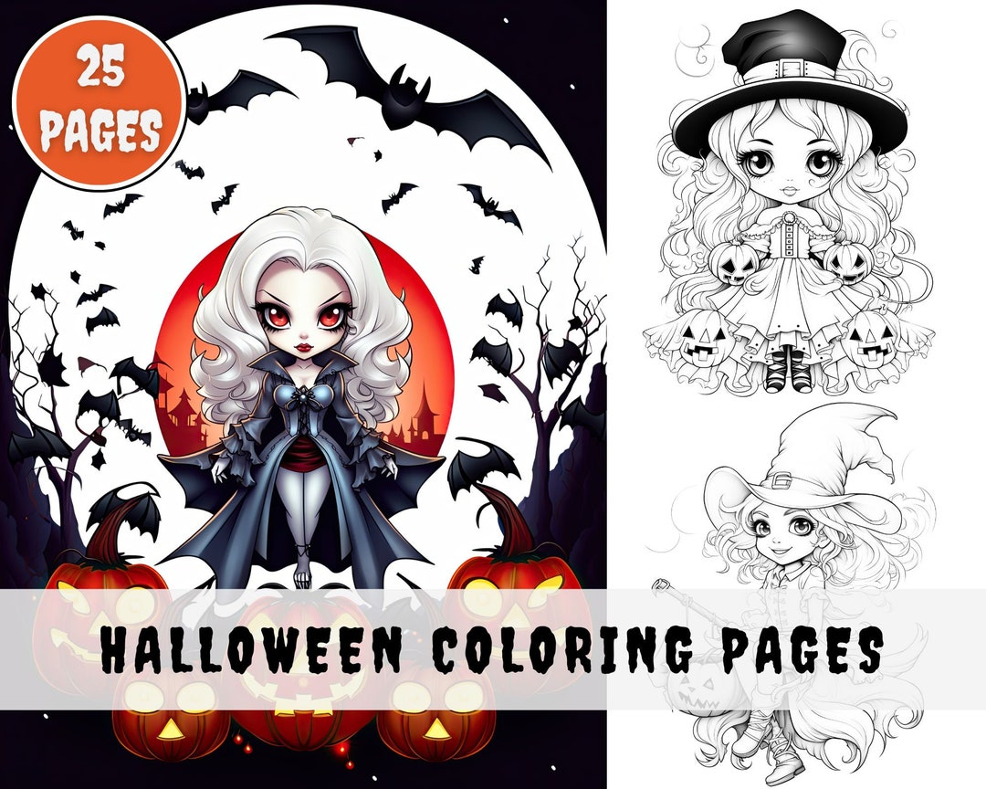 Halloween Coloring Pages 25 Printable Pages for Kids and Adults Instant ...