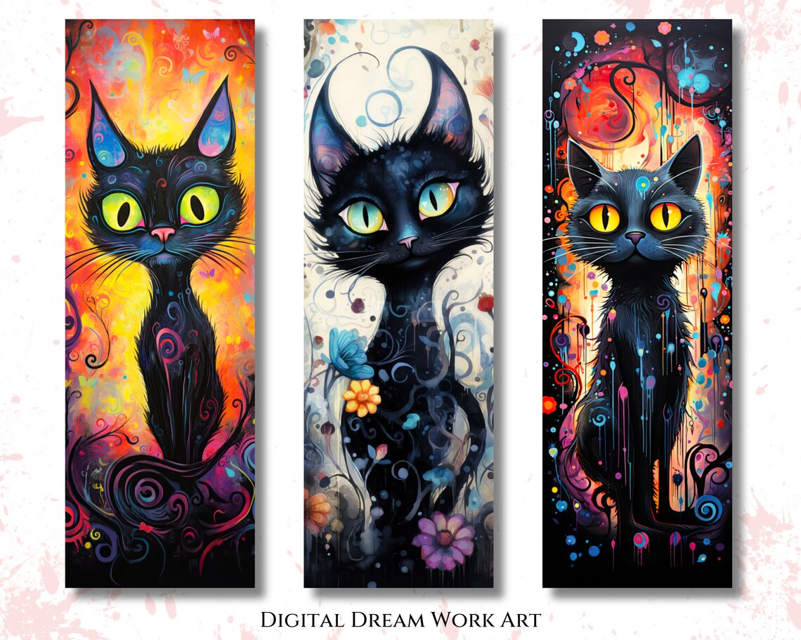 Black Cat Printable Bookmarks, Digital Collage Sheet, Witch Ephemera ...
