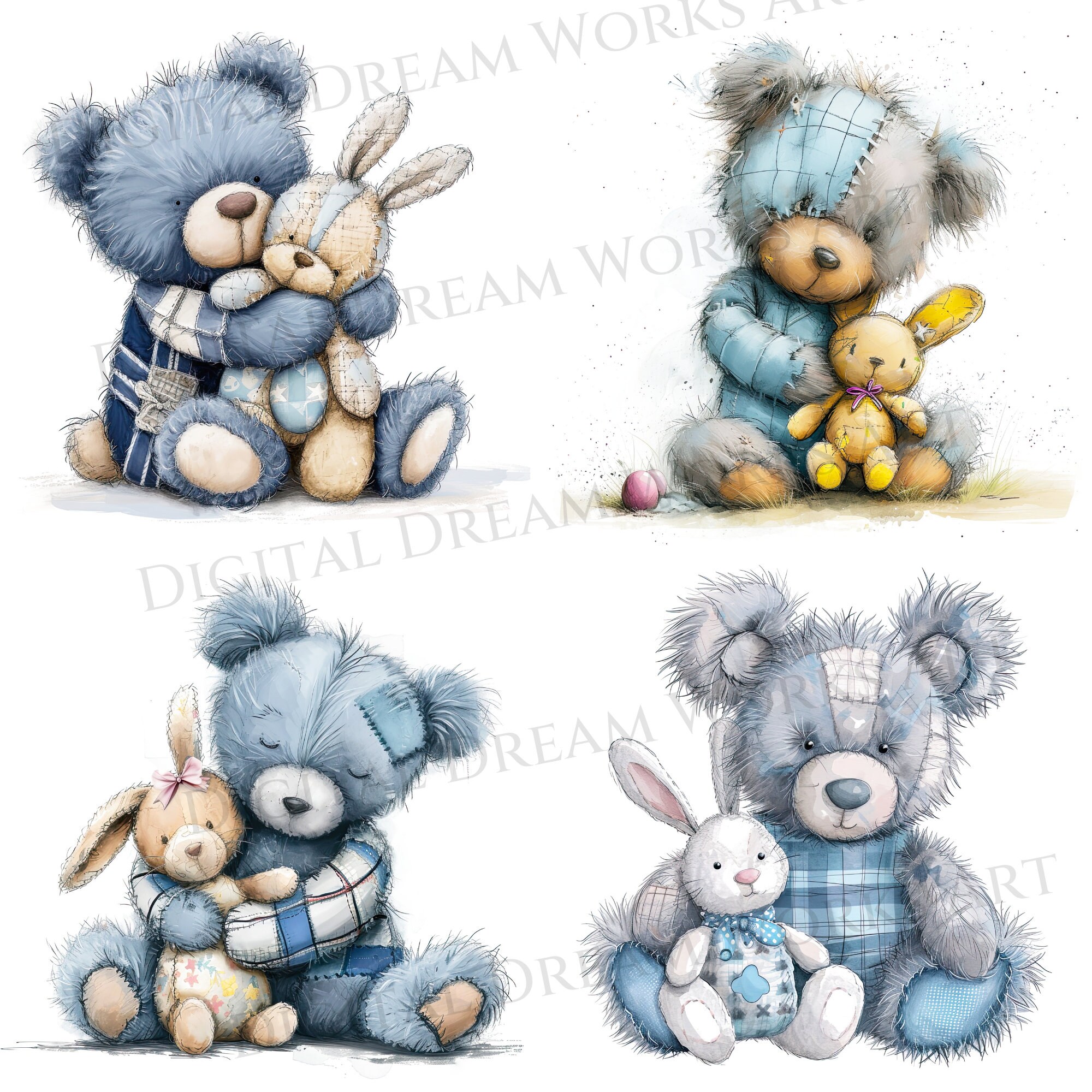 Patchwork Teddy Bear Clipart Bundle, Printable Teddy Bear Clipart ...