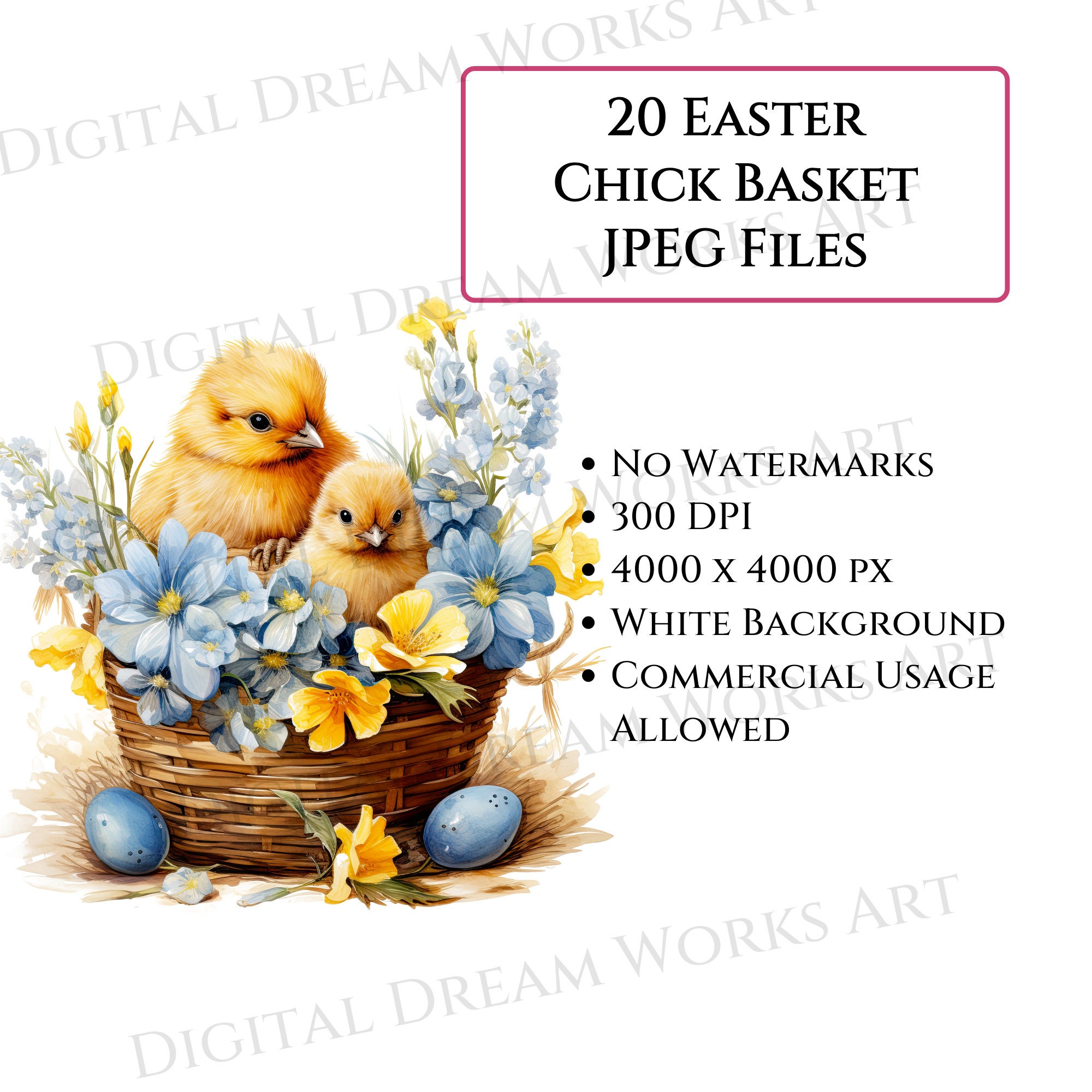 Watercolor Easter Chick Clipart Bundle, Printable Easter Basket Clipart ...