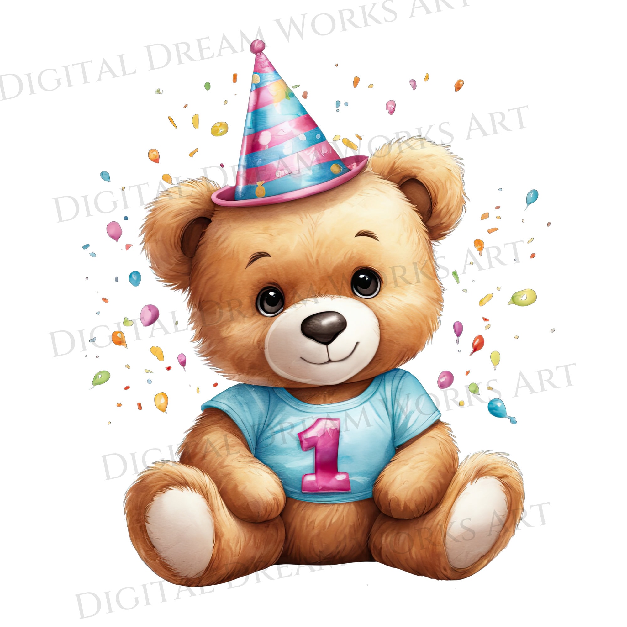 1st Birthday Teddy Bear Clipart, Sublimation First Birthday Watercolor ...