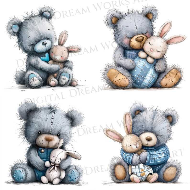 Patchwork Teddy Bear Clipart Bundle, Printable Teddy Bear Clipart ...