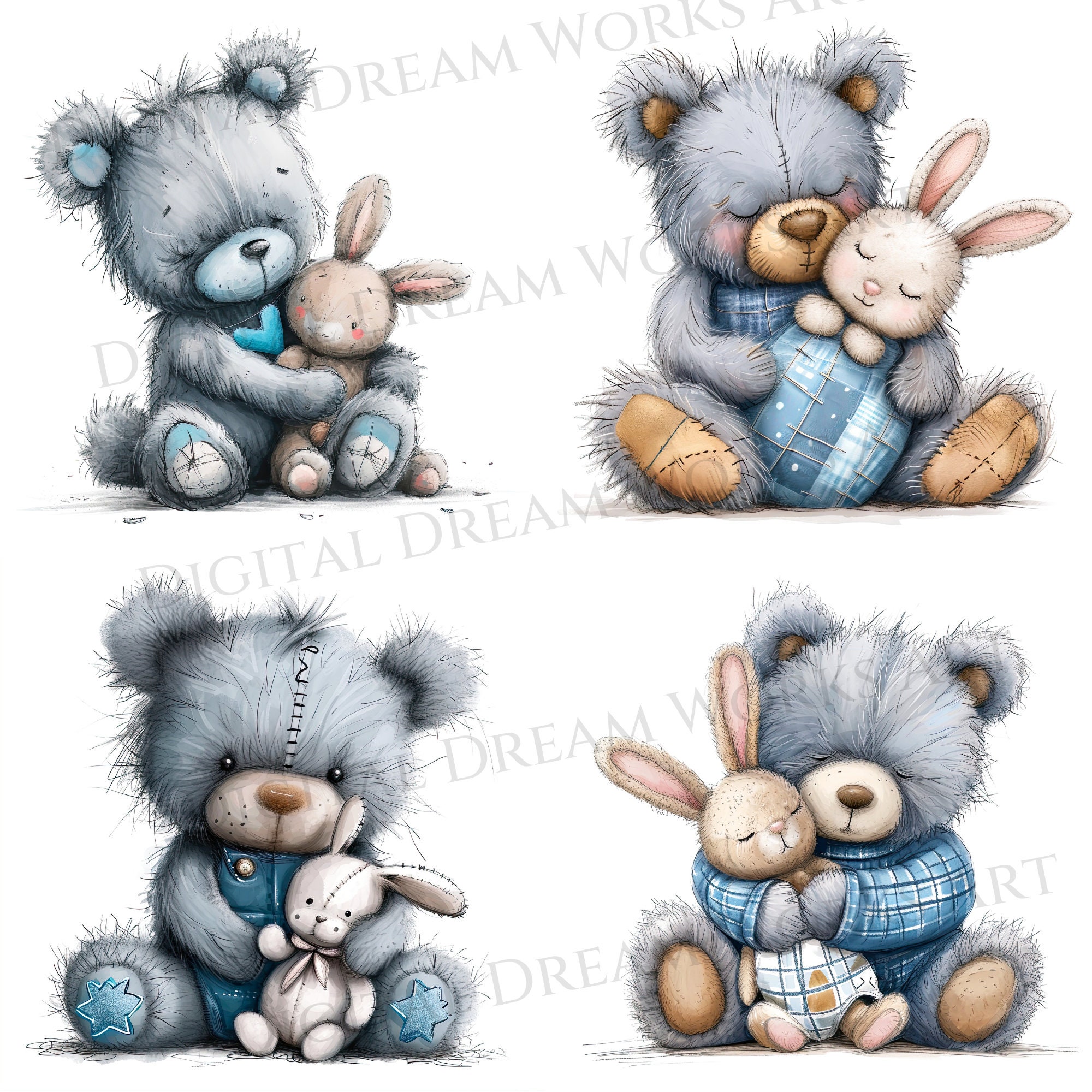 Patchwork Teddy Bear Clipart Bundle, Printable Teddy Bear Clipart ...