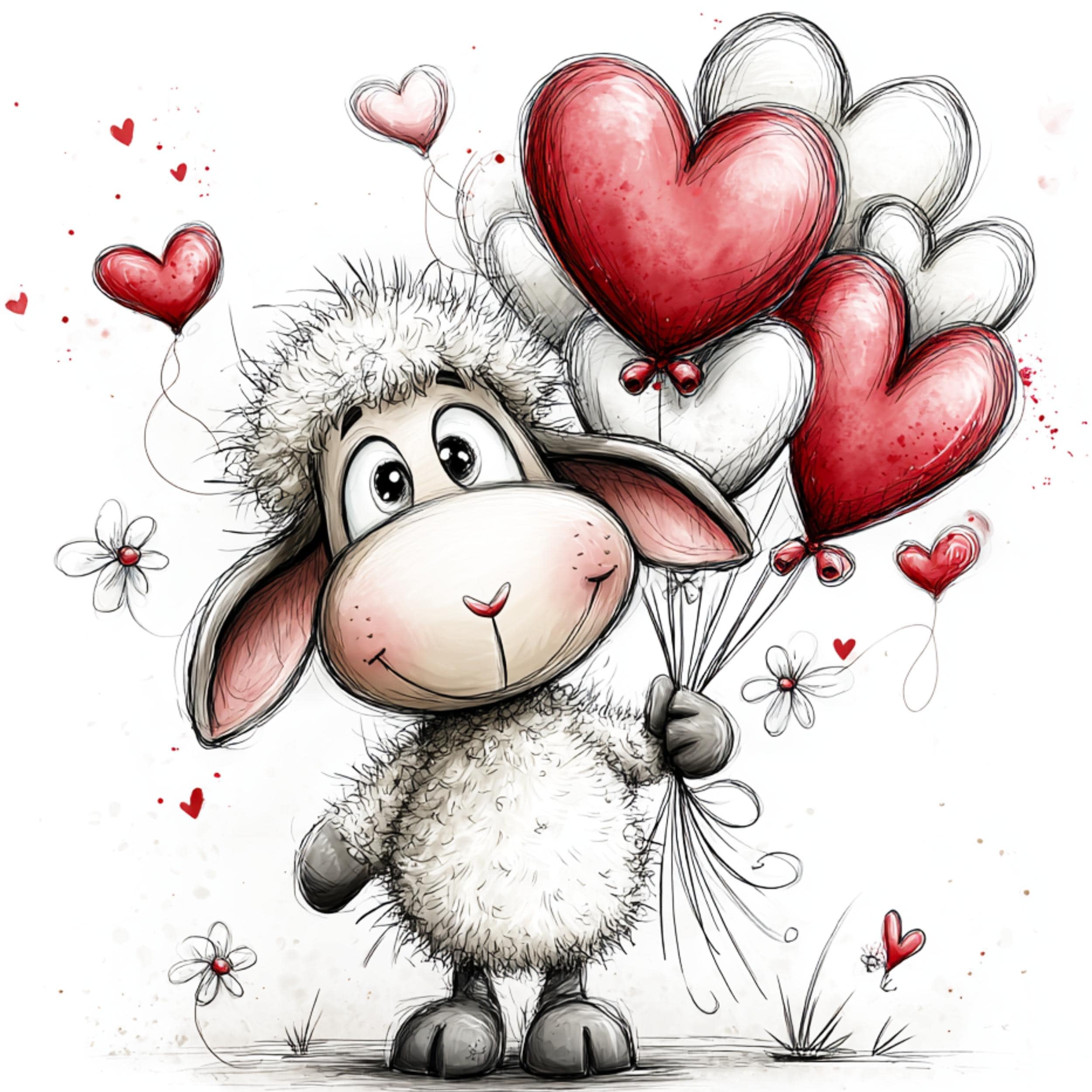 Valentine Animal Clipart Bundle – Animals Holding Heart Balloons, 24 ...