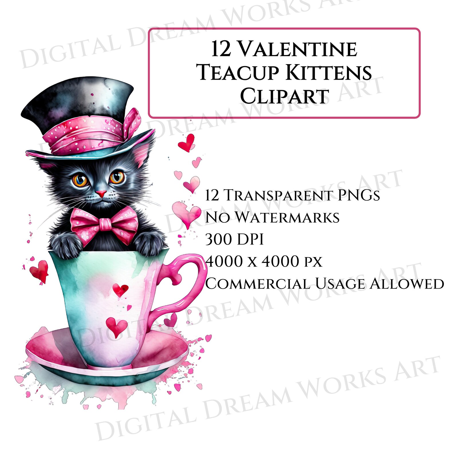 Valentine Teacup Kitten Clipart Bundle, Sublimation Valentines Day ...