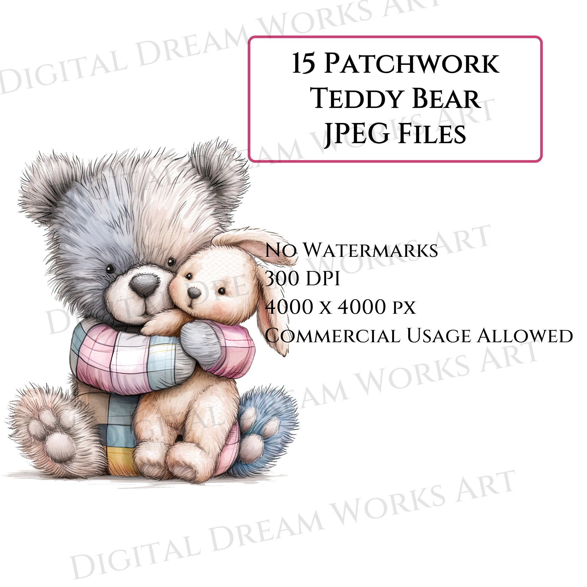 Patchwork Teddy Bear Clipart Bundle, Printable Teddy Bear Clipart ...