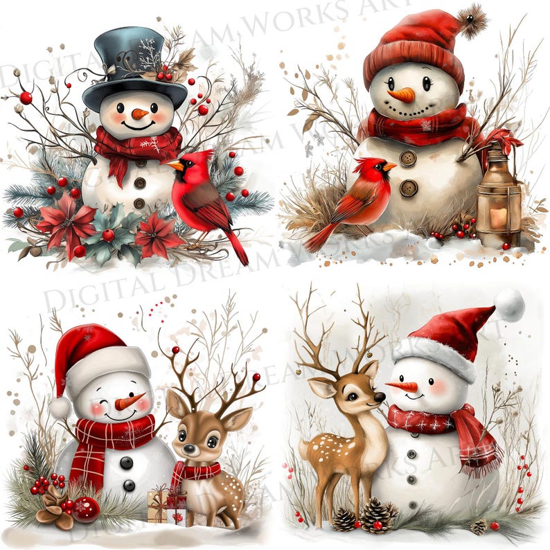 Cute Christmas Snowman Clipart, Reindeer Gnome Clipart Bundle, Snowman ...
