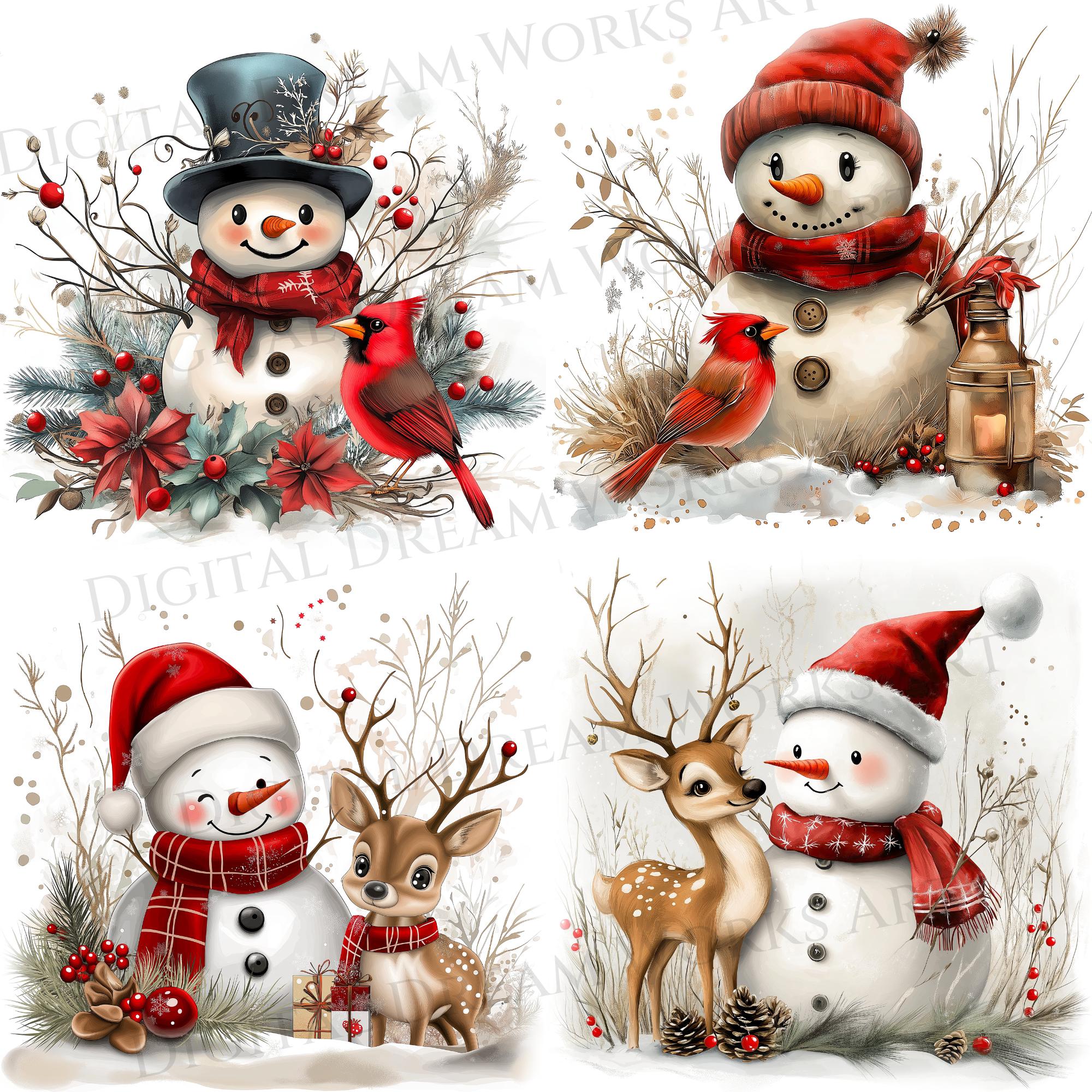 Cute Christmas Snowman Clipart, Reindeer Gnome Clipart Bundle, Snowman ...