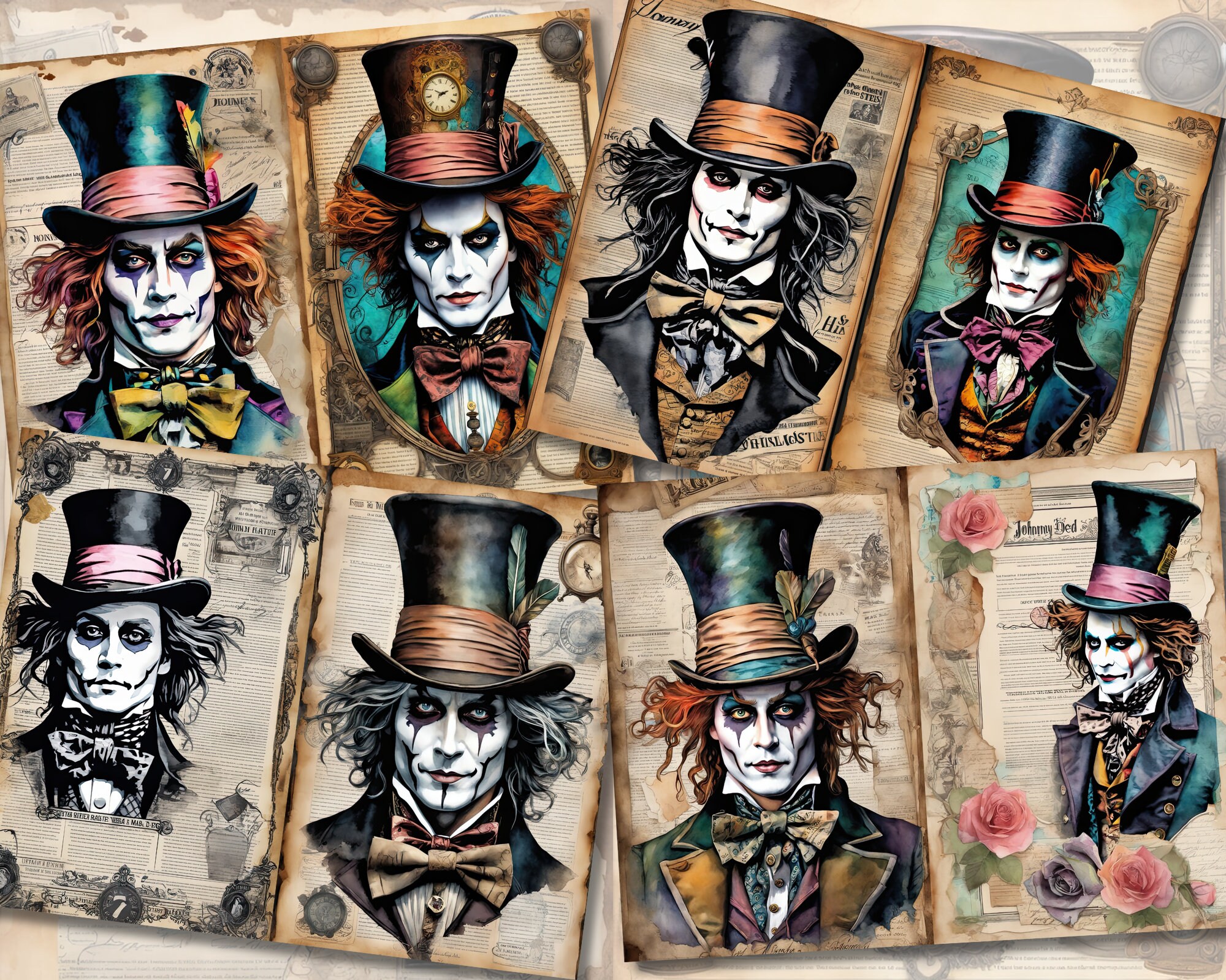 Mad Hatter Vintage Junk Journal Pages, Alice in Wonderland Tea Party ...