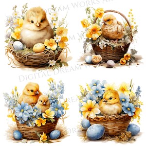 Watercolor Easter Chick Clipart Bundle, Printable Easter Basket Clipart ...