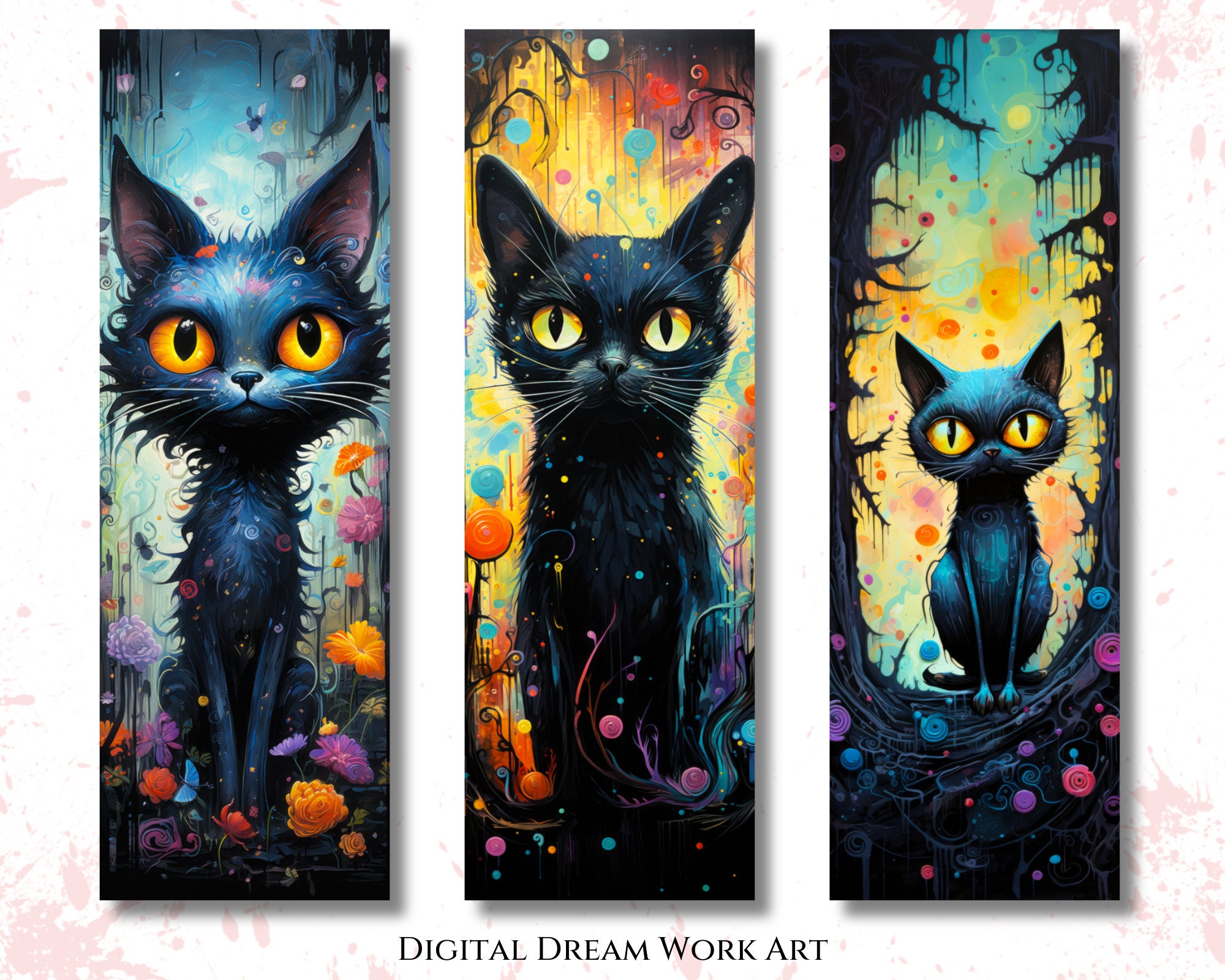 Black Cat Printable Bookmarks, Digital Collage Sheet, Witch Ephemera ...