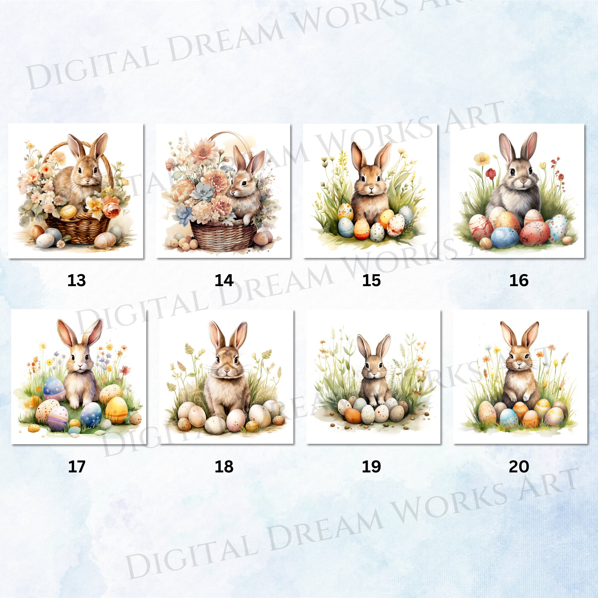 Vintage Watercolor Easter Bunny Clipart Bundle, Printable Easter Eggs ...
