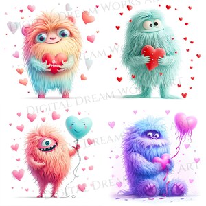 Valentine Monsters Clipart Bundle, Printable Valentines Day Kawaii ...