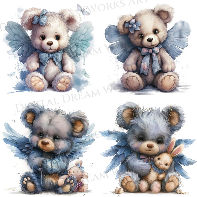 Angel Wing Teddy Bear Clipart Bundle, Printable Teddy Bear Clipart ...