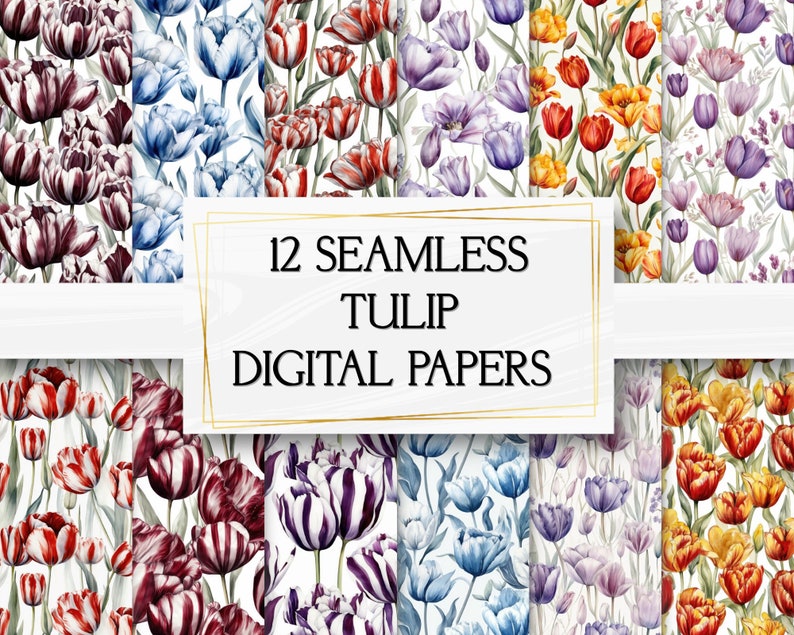Watercolor Tulip Digital Papers Set of 12 Seamless Tulip Designs for ...