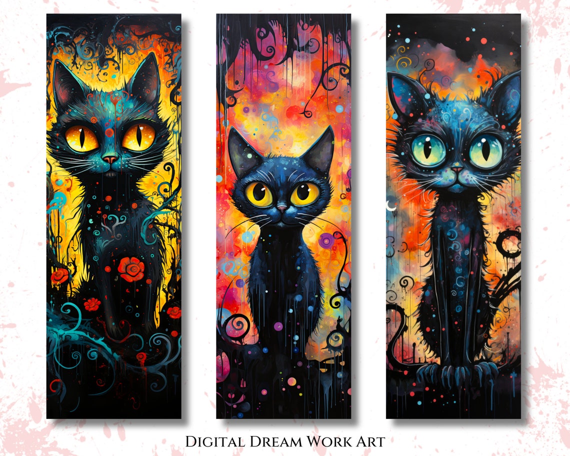 Black Cat Printable Bookmarks, Digital Collage Sheet, Witch Ephemera ...