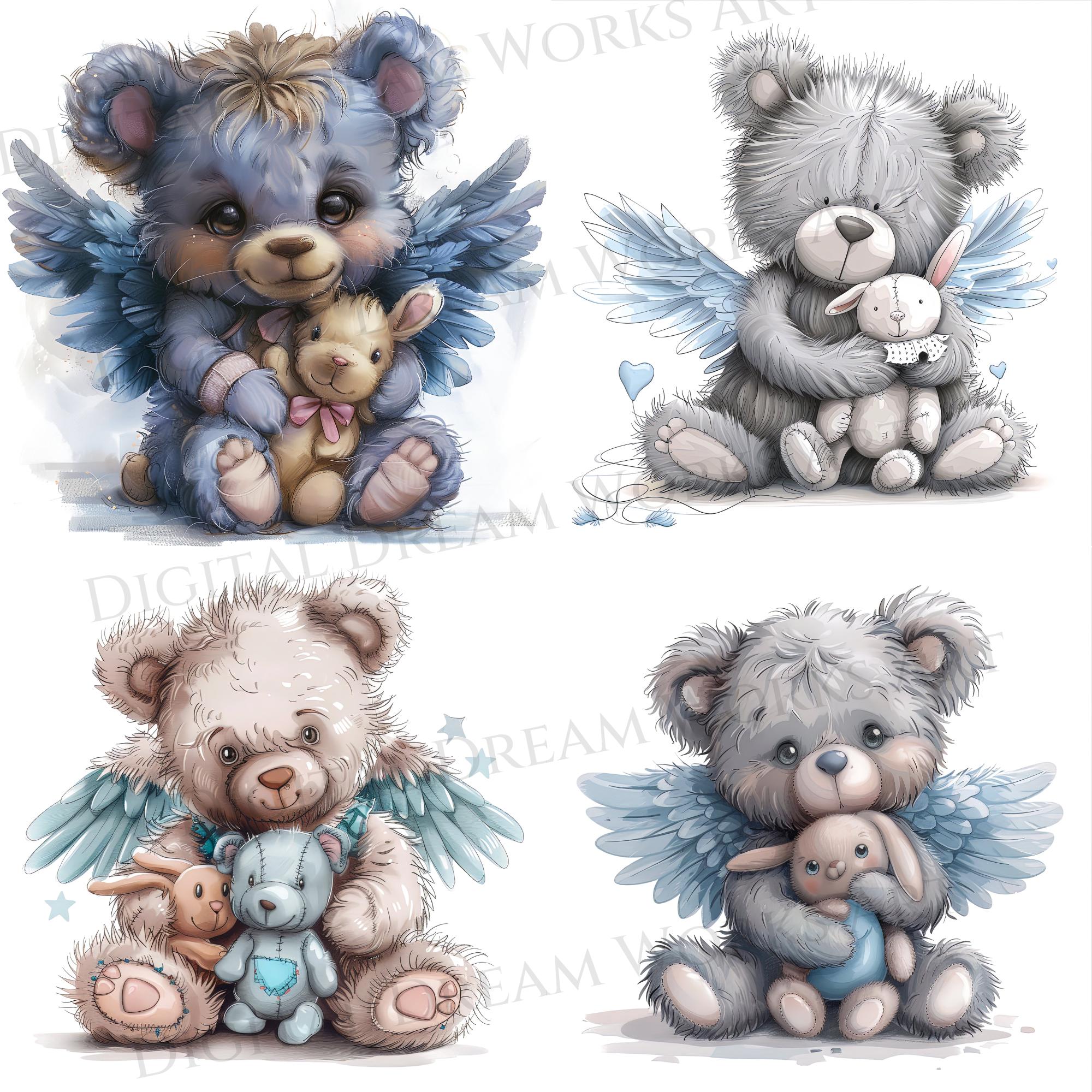 Angel Wing Teddy Bear Clipart Bundle, Printable Teddy Bear Clipart ...