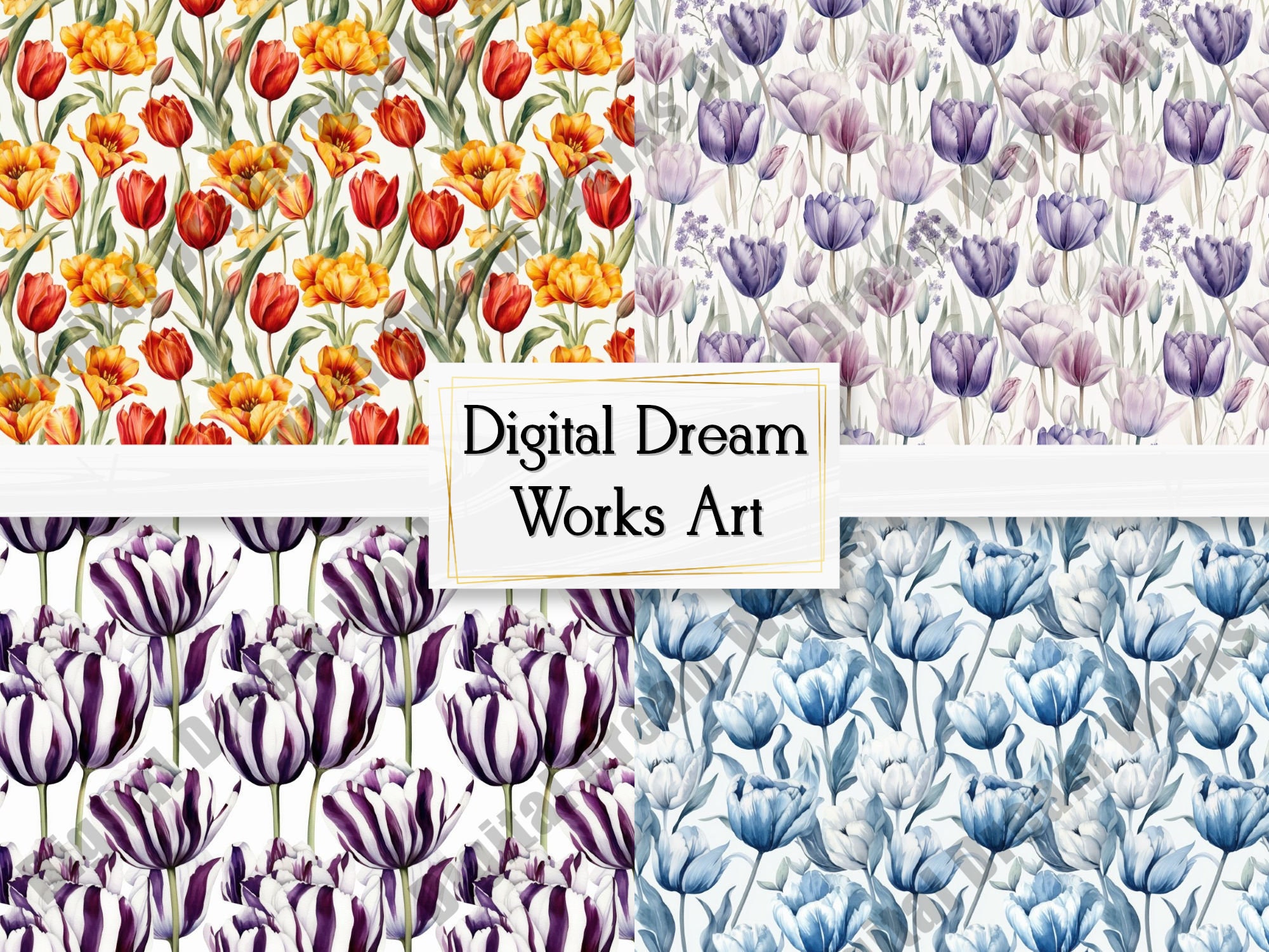 Watercolor Tulip Digital Papers Set of 12 Seamless Tulip Designs for ...