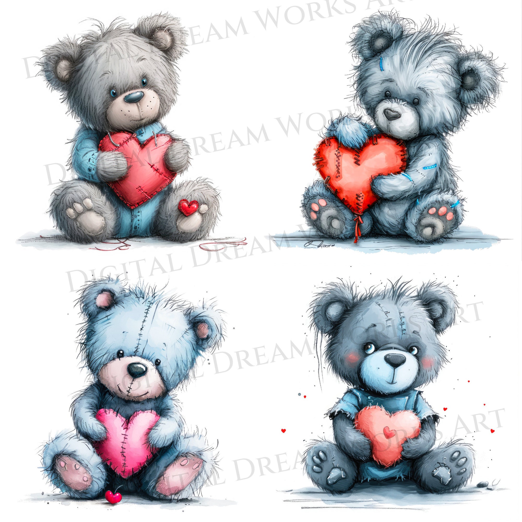 Valentine Teddy Bear Clipart Bundle, Printable Valentines Day Teddy ...