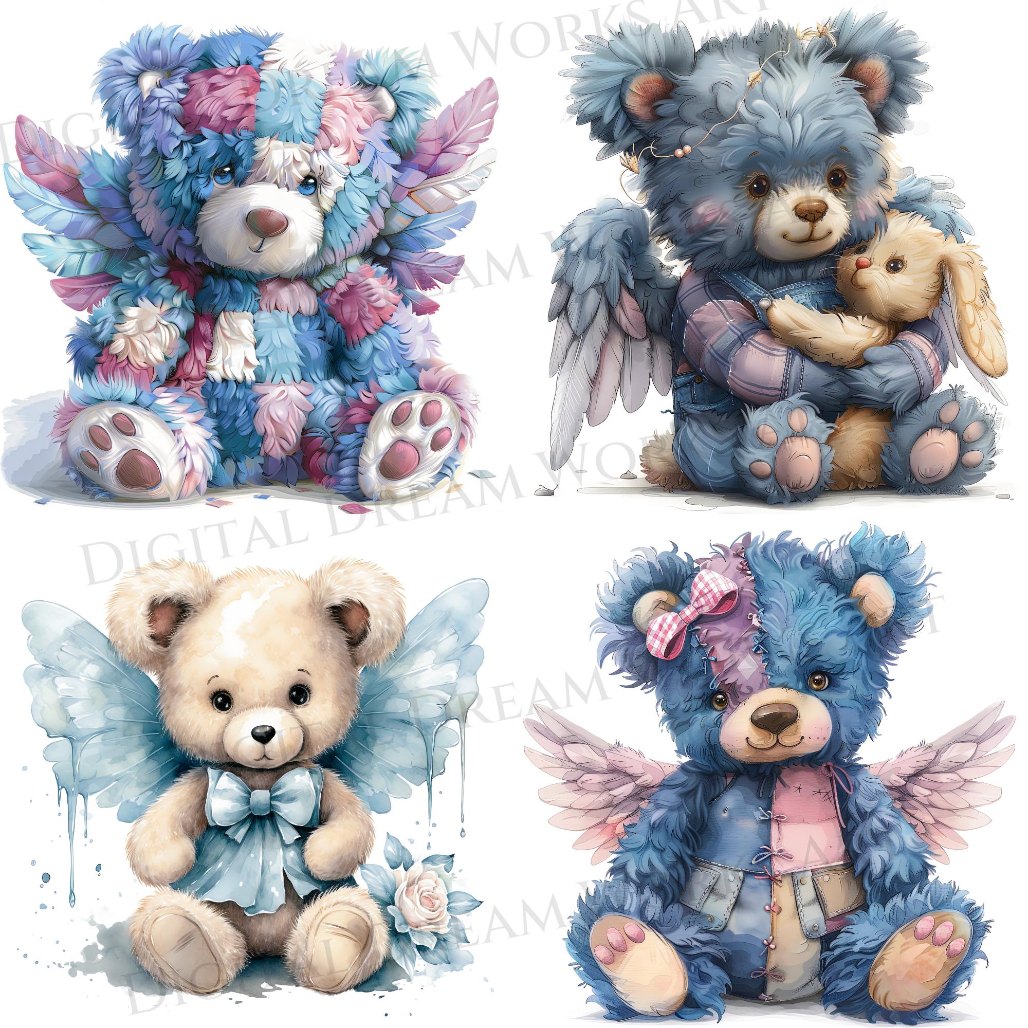 Angel Wing Teddy Bear Clipart Bundle, Printable Teddy Bear Clipart ...