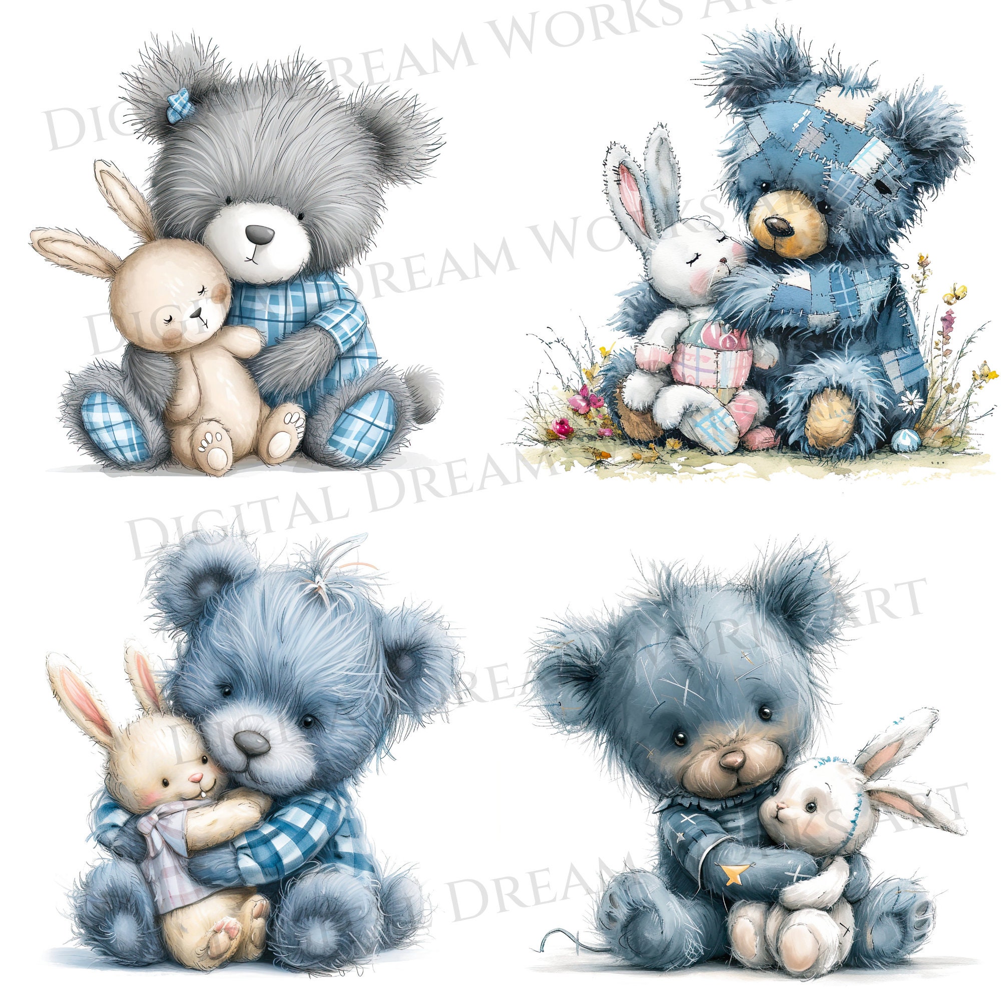 Patchwork Teddy Bear Clipart Bundle, Printable Teddy Bear Clipart ...