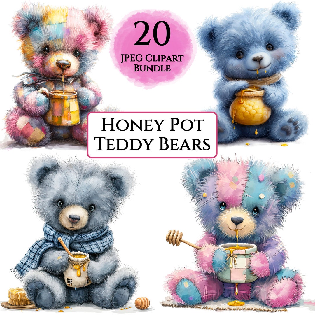 Teddy Bear Clipart Bundle, Printable Honey Pot Teddy Bear Clipart ...
