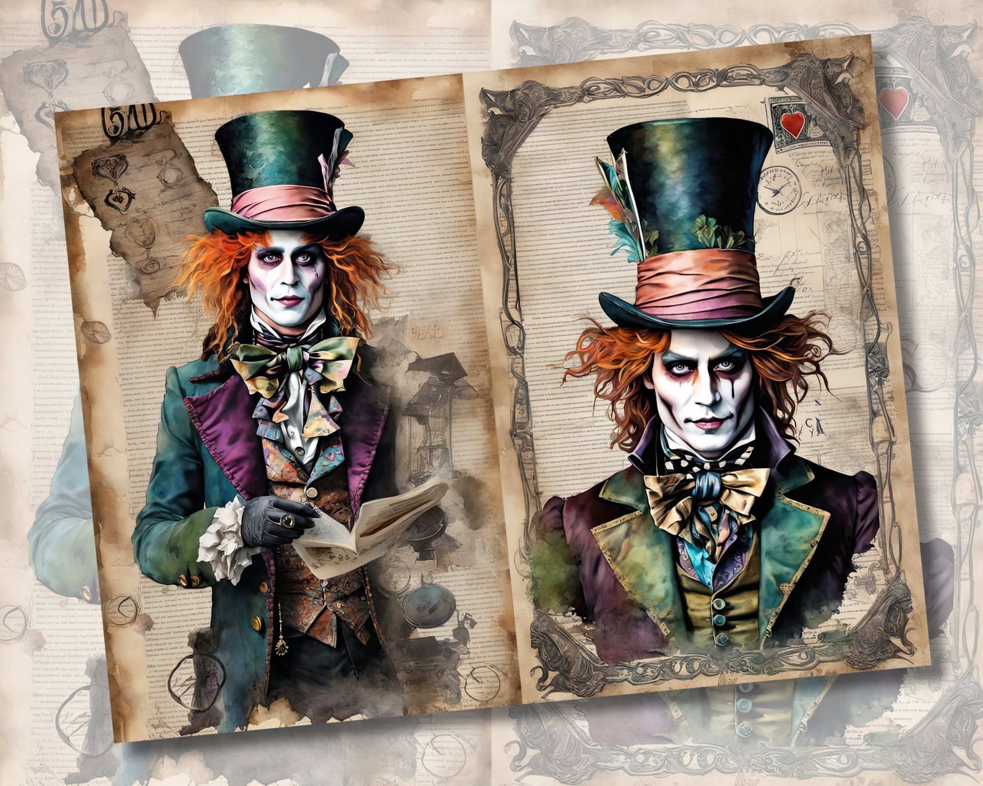 Mad Hatter Vintage Junk Journal Pages, Alice in Wonderland Tea Party ...