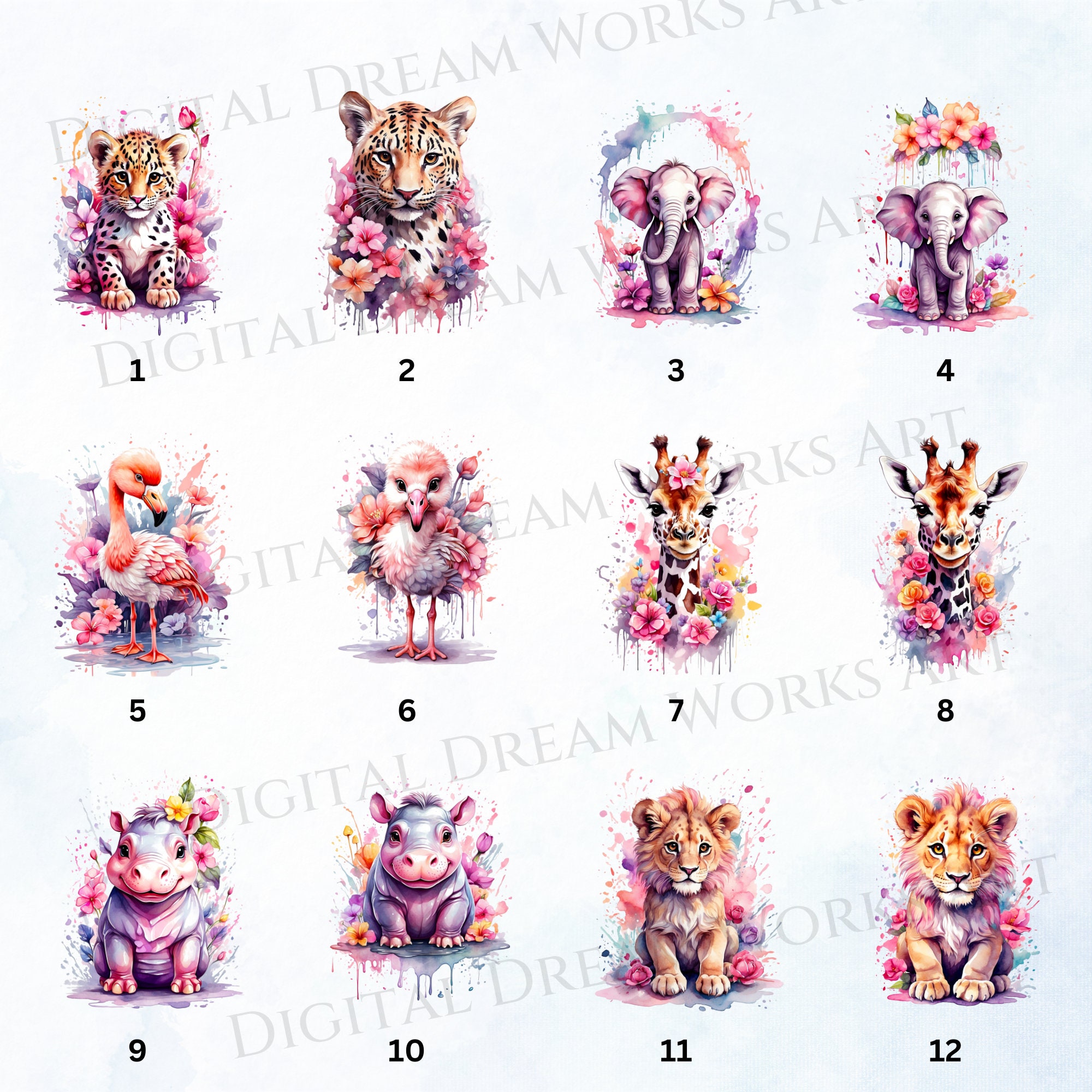 African Animals Clipart Bundle, Printable Safari Clipart, Watercolor ...